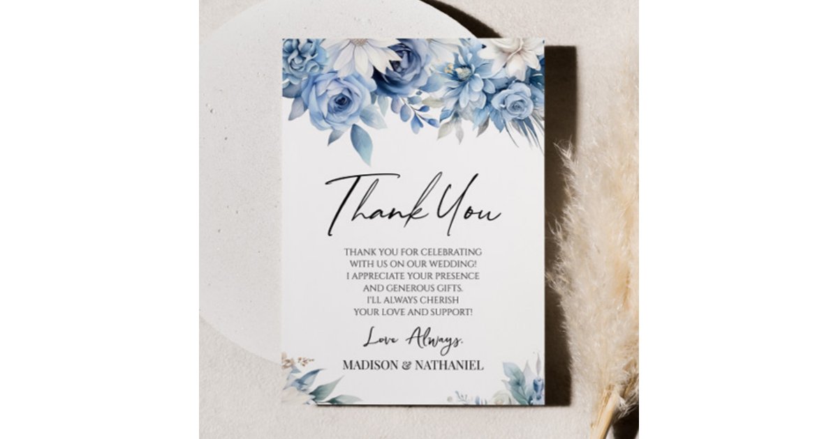 Dusty Blue Floral Flowers Garden Thank You Card | Zazzle