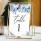 Dusty Blue Floral Flowers Garden Wedding Table Number | Zazzle