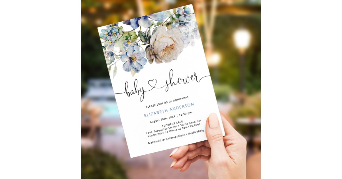 Dusty Blue Floral Garden Baby Shower Invitation | Zazzle