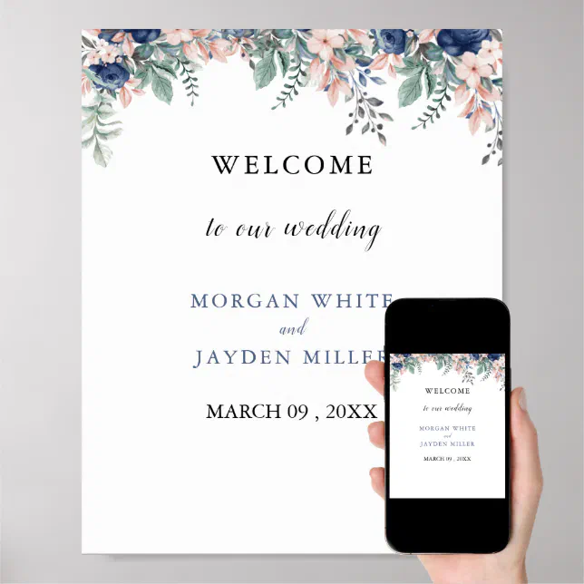 Dusty Blue Floral Geometric Wedding Welcome Poster | Zazzle