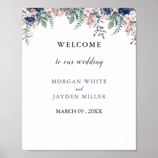 Dusty Blue Floral Geometric Wedding Welcome Poster | Zazzle