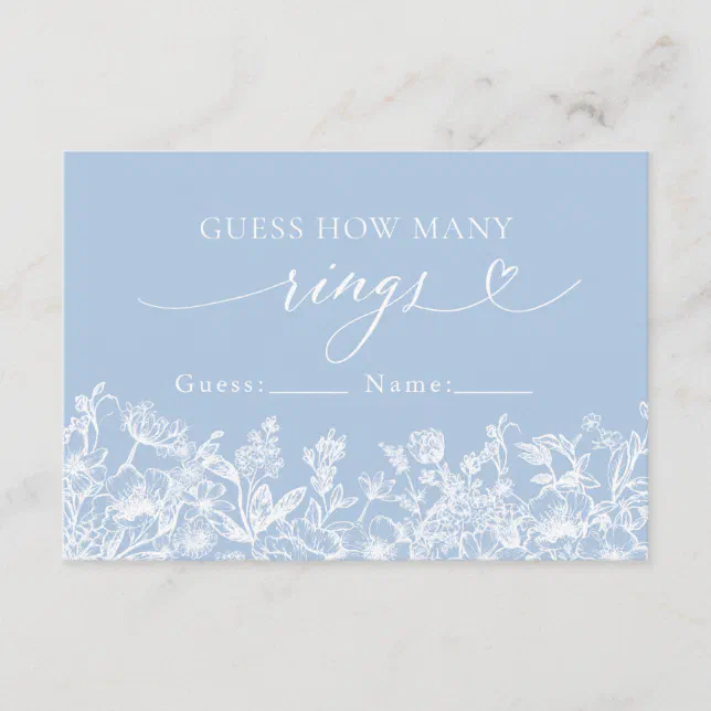 Dusty Blue Floral Guess How Many Rings Game Enclosure Card | Zazzle