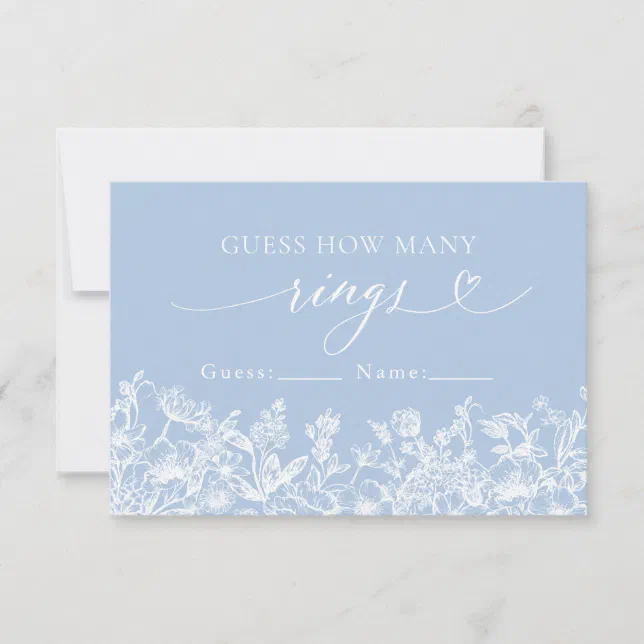 Dusty Blue Floral Guess How Many Rings Game Invitation | Zazzle