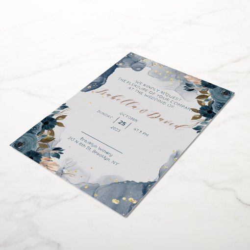 Dusty Blue Floral I Foil Wedding Invitation Foil Invitation | Zazzle