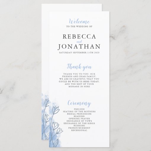 Dusty Blue Floral Modern Wedding Program Card | Zazzle