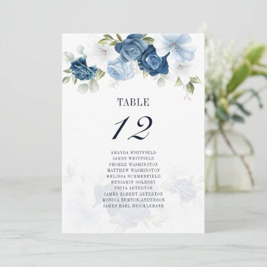 Dusty Blue Floral Number 12 Wedding Seating Chart Invitation | Zazzle.com
