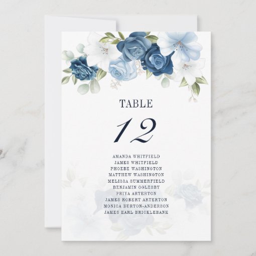 Dusty Blue Floral Number 12 Wedding Seating Chart Invitation | Zazzle