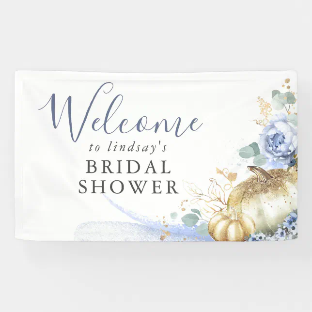 Dusty Blue Floral Pumpkins Any Party Welcome Banner | Zazzle