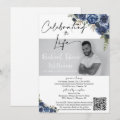 Dusty Blue Floral QR Code Memorial Photo Funeral Invitation | Zazzle