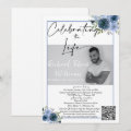 Dusty Blue Floral QR Code Memorial Photo Funeral Invitation | Zazzle