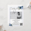 Dusty Blue Floral QR Code Memorial Photo Funeral Invitation | Zazzle