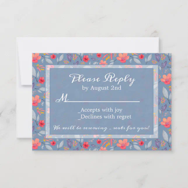 Dusty Blue Floral Reply Card | Zazzle