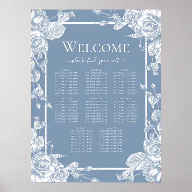 Dusty Blue Floral Seating Chart | Zazzle