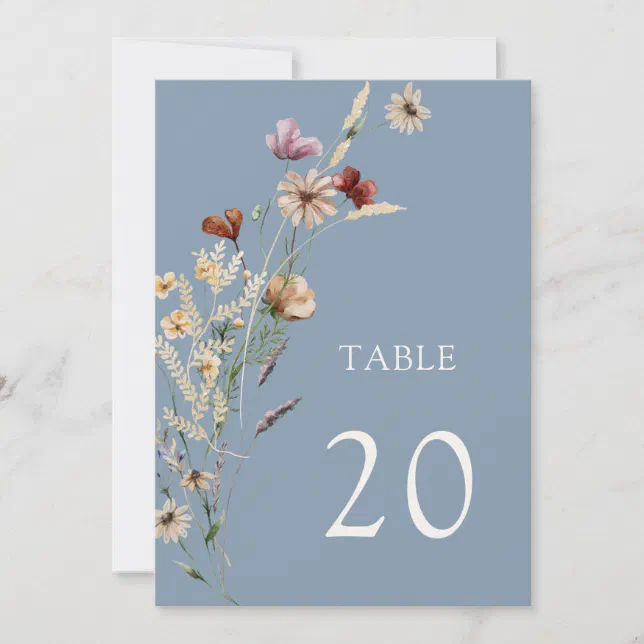 Dusty Blue Floral Table Number | Zazzle