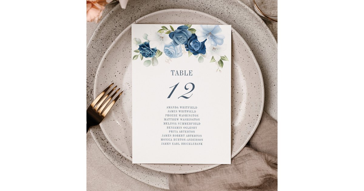 Dusty Blue Floral Table Number 12 Seating Chart | Zazzle