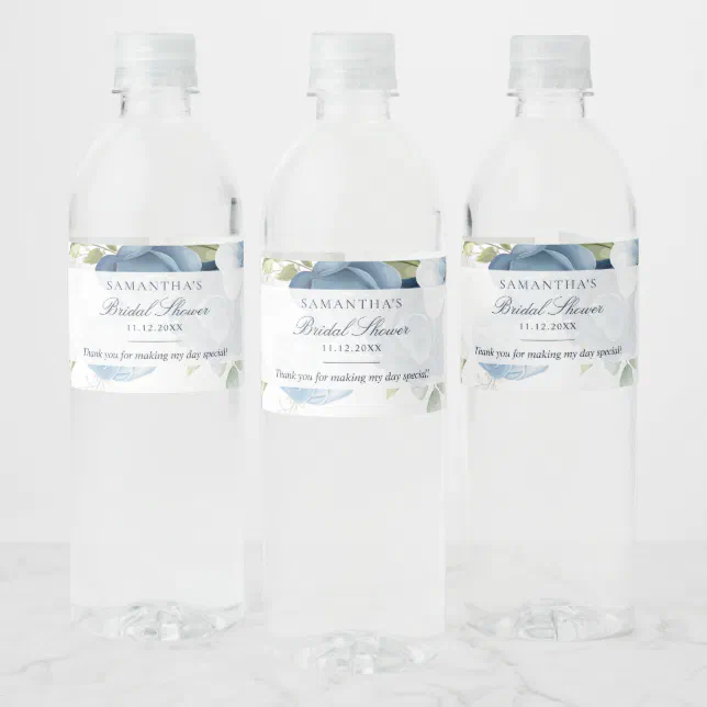 Dusty Blue Floral Watercolor Script Bridal Shower Water Bottle Label ...