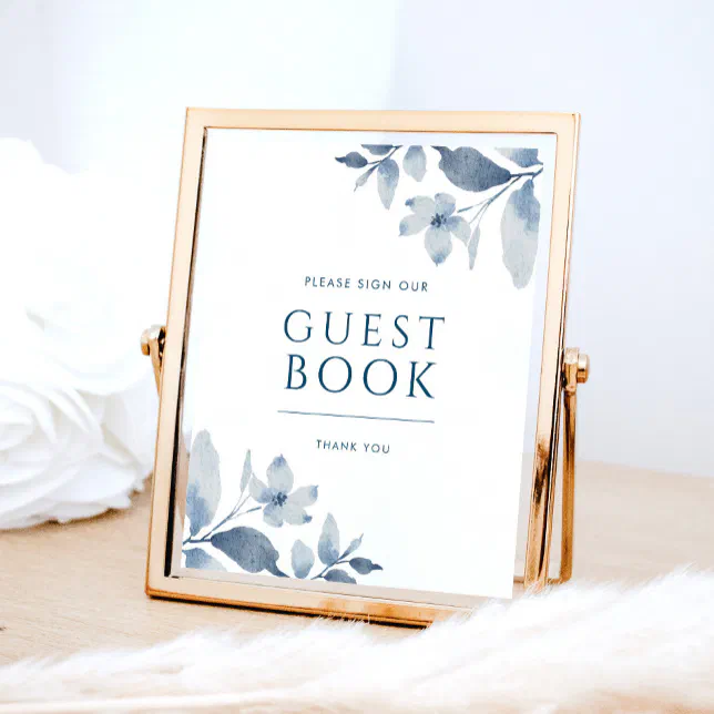 Dusty Blue Floral Wedding Guest Book Sign | Zazzle