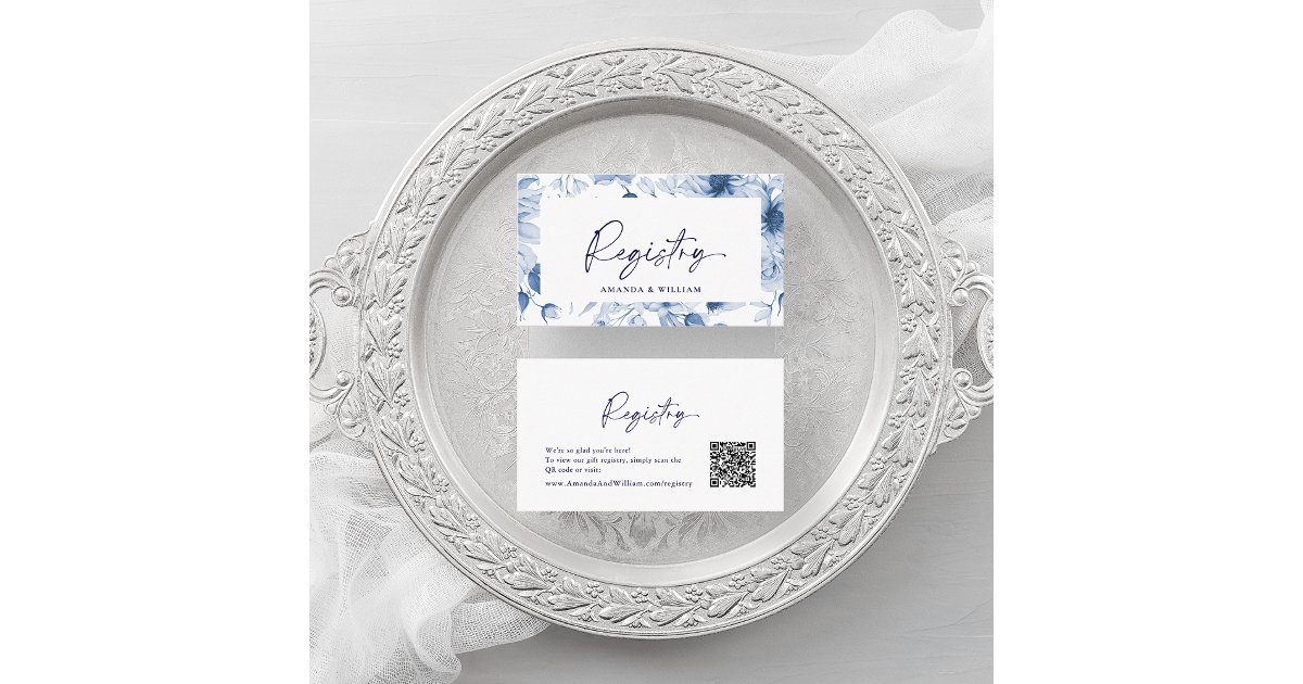 Dusty Blue Floral Wedding Registry Card | Zazzle