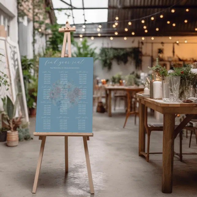 Dusty Blue Floral Wedding Seating Chart Foam Board | Zazzle