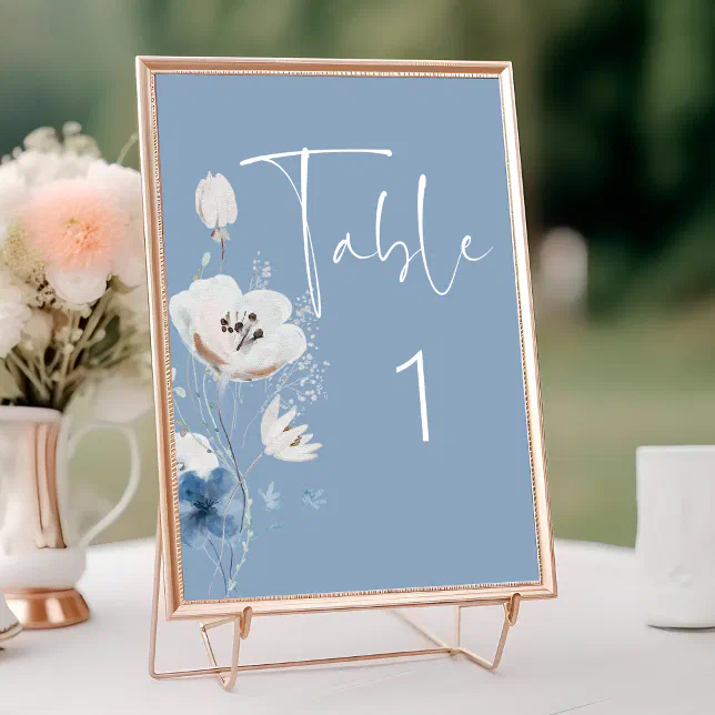 Dusty Blue Floral Wedding Table Number | Zazzle