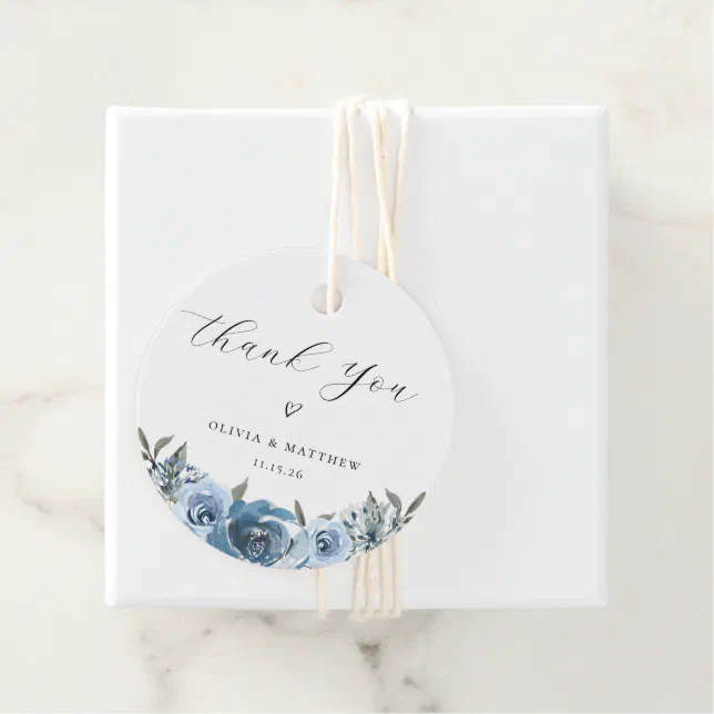 Dusty Blue Floral Wedding Thank You Favor Tags | Zazzle