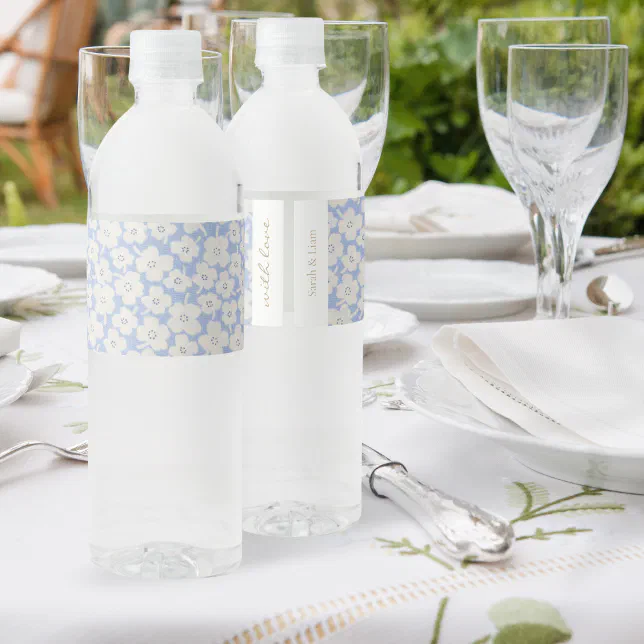 Dusty Blue Floral Wedding Water Bottle Label | Zazzle