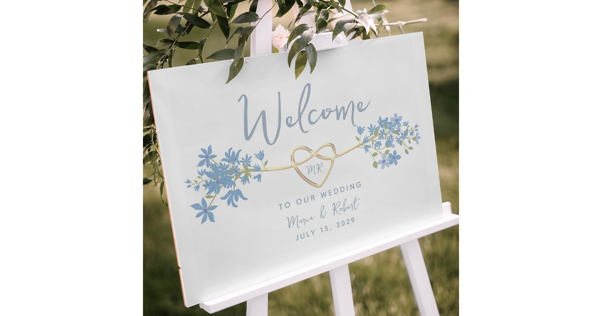 Dusty Blue Floral Wedding Welcome Poster | Zazzle