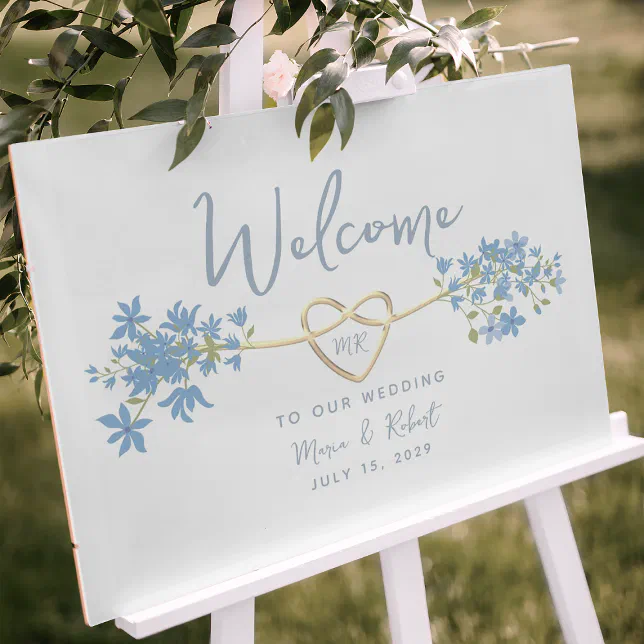 Dusty Blue Floral Wedding Welcome Poster | Zazzle