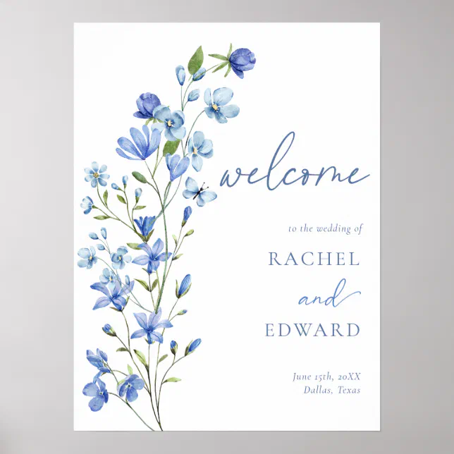 Dusty Blue Floral Wedding Welcome Poster | Zazzle