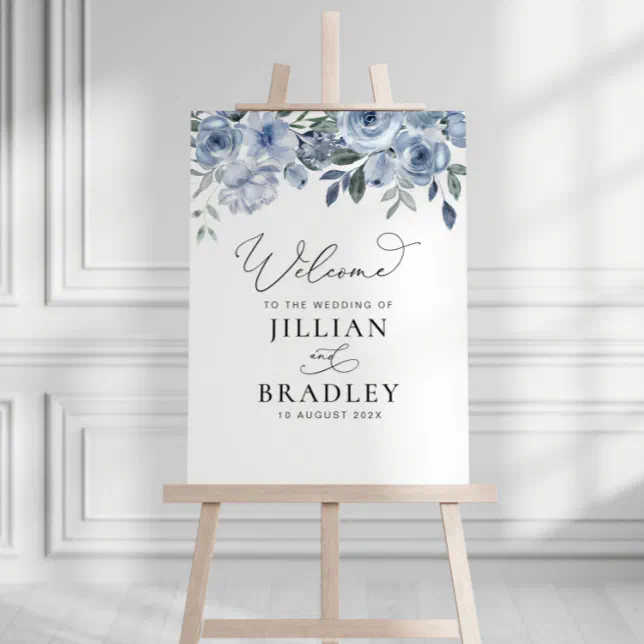 dusty blue floral wedding welcome sign | Zazzle