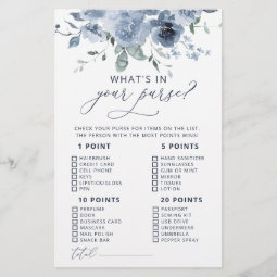 Dusty Blue Floral What's in Your Purse Game | Zazzle