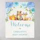 Dusty Blue Floral Woodland Forest Animals Baby Boy Poster | Zazzle
