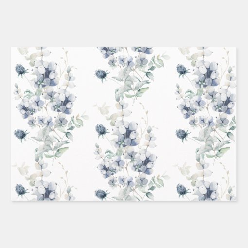 Dusty Blue Floral Wrapping Paper Sheets | Zazzle