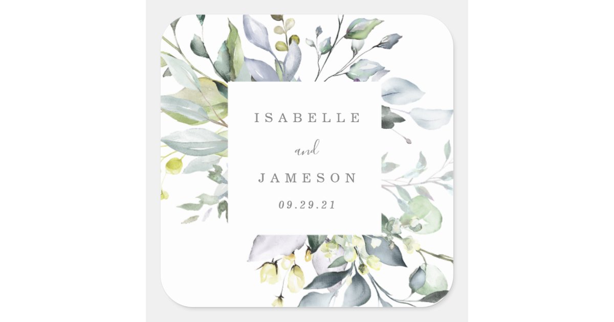 Dusty Blue Florals Monogram Sticker Tag | Zazzle
