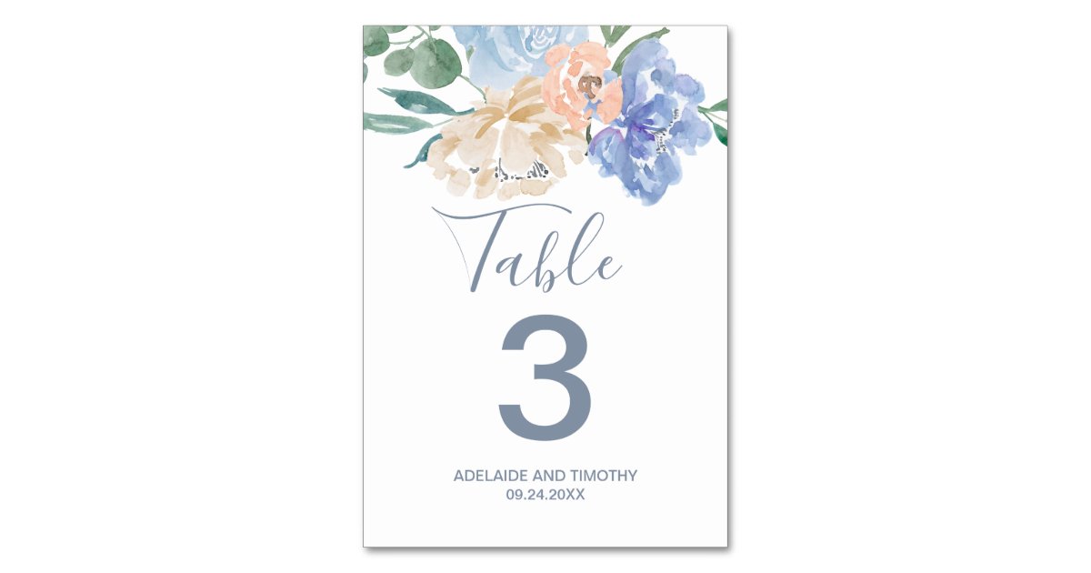Dusty Blue Florals Table Number | Zazzle