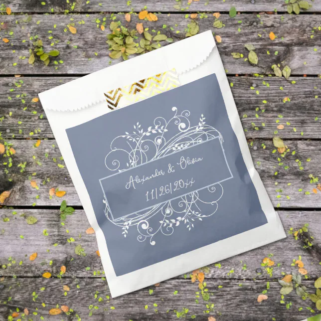 Dusty Blue Flourish Wedding Favor Bag | Zazzle