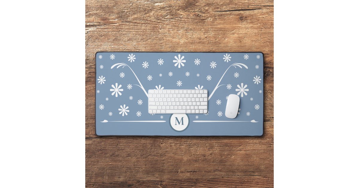 Dusty Blue Flower Power Monogram Desk Mat | Zazzle