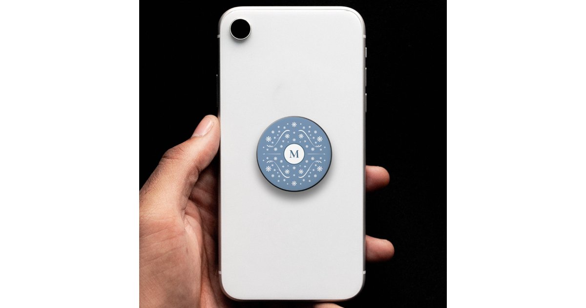 Dusty Blue Flower Power Monogram PopSocket | Zazzle