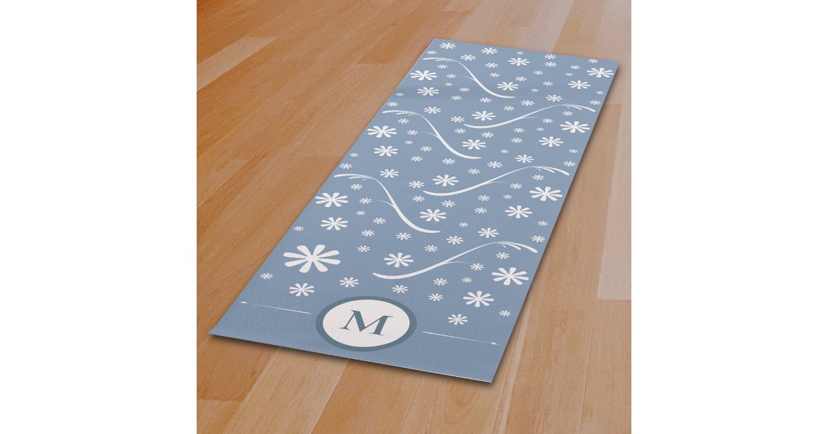 Dusty Blue Flower Power Monogram Yoga Mat | Zazzle