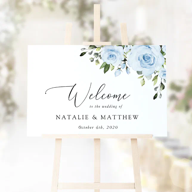 Dusty Blue Flowers, Boho, Wedding Welcome Poster | Zazzle