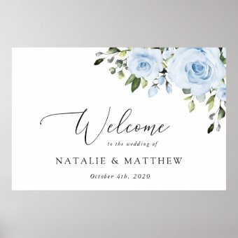 Dusty Blue Flowers, Boho, Wedding Welcome Poster | Zazzle
