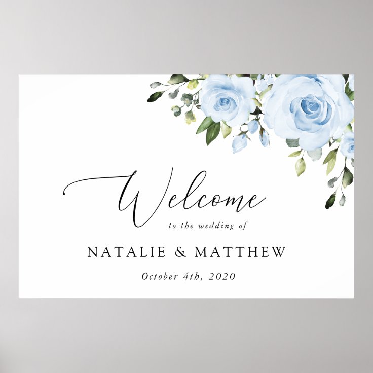 Dusty Blue Flowers, Boho, Wedding Welcome Poster | Zazzle