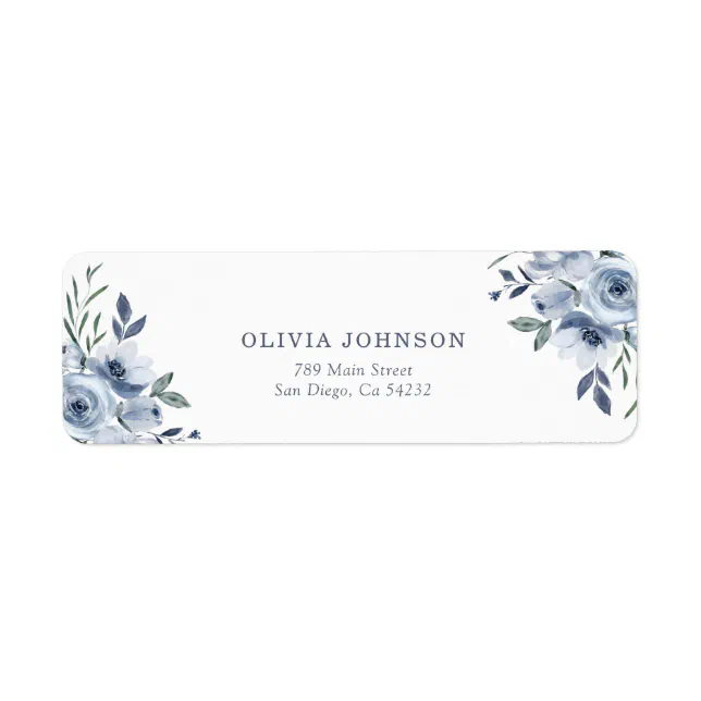 Dusty Blue Flowers Bridal Shower Address Label | Zazzle