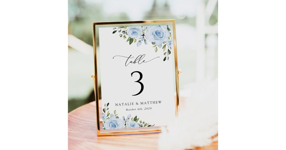 Dusty Blue Flowers, Greenery, Boho, Floral Wedding Table Number | Zazzle