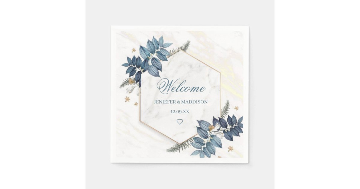 Dusty Blue Flowers Personalized Wedding Welcome Napkins | Zazzle