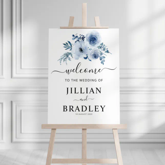 dusty blue flowers wedding welcome poster | Zazzle