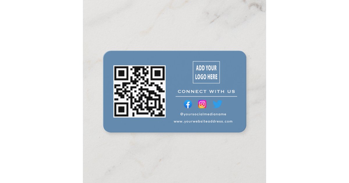 Dusty Blue Follow Scan To Connect With Us QR Code Business Card | Zazzle