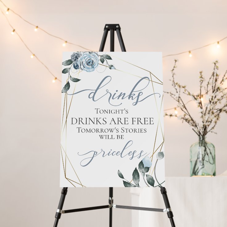 Dusty Blue Funny Free Drinks Bar Menu Sign | Zazzle
