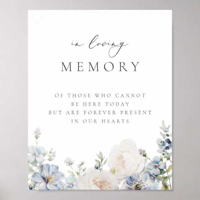 Dusty Blue Garden Floral In Memory Poster | Zazzle