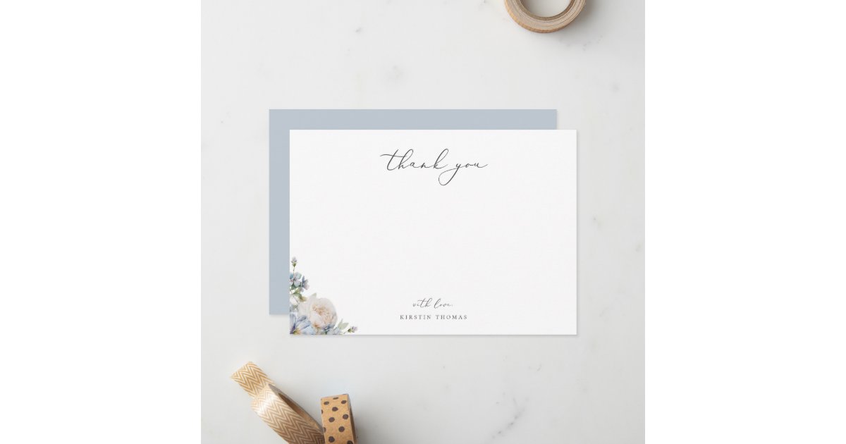 Dusty Blue Garden Floral Thank You Note Card | Zazzle